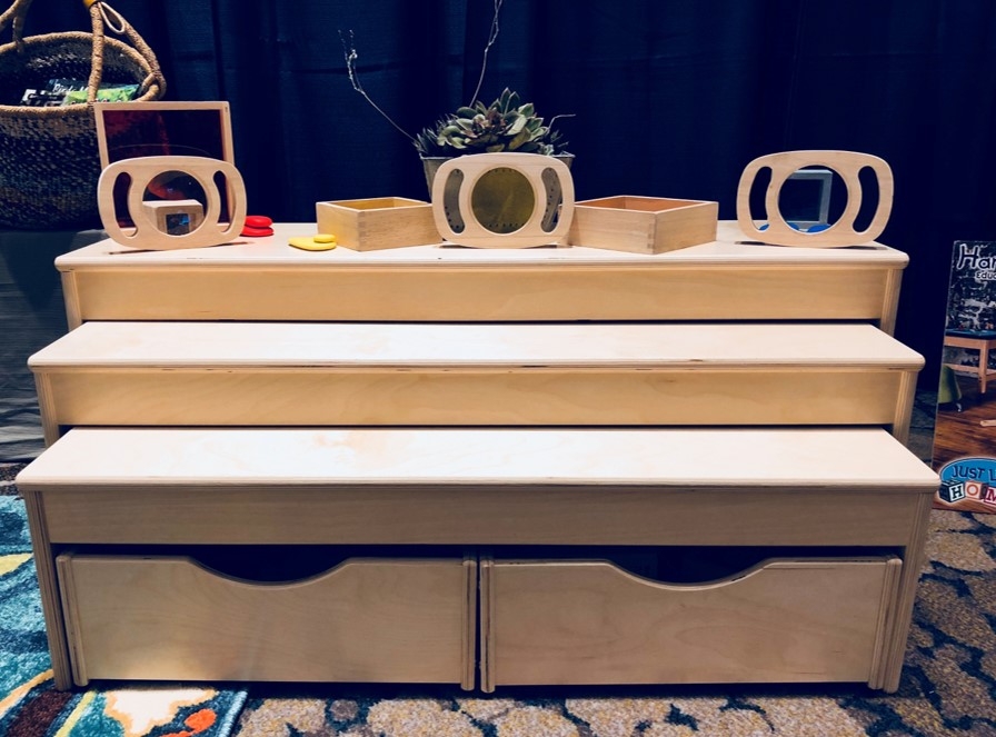 Harrison2Inspire-Nesting Bench Set of Three with 2 Mobile Wood Bins